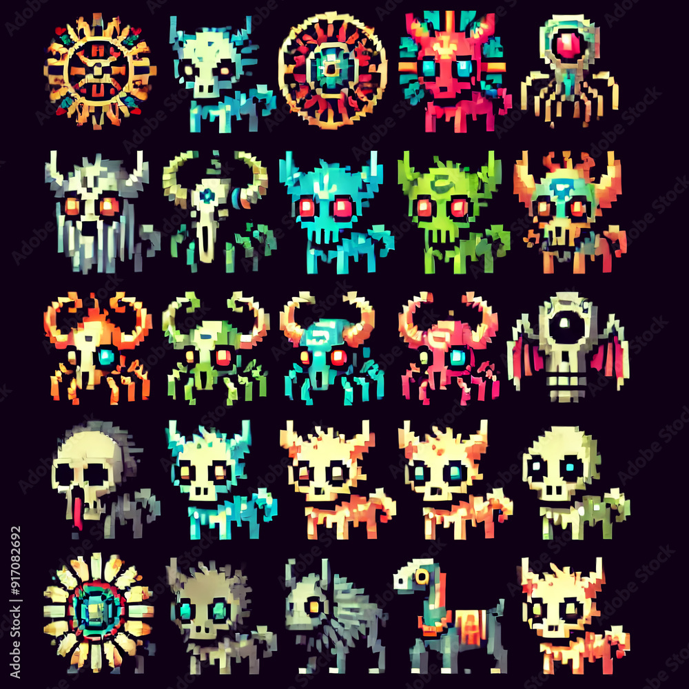 Chupacabra Themed Pixel Art Icons for RPG Sprite Sheet Stock ...