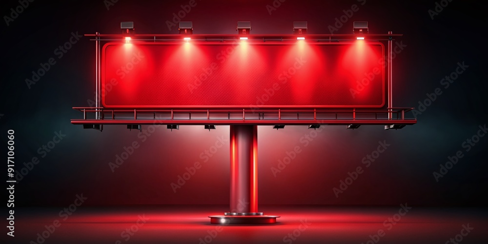 Vibrant red light emanates from a sleek, modern billboard frame ...