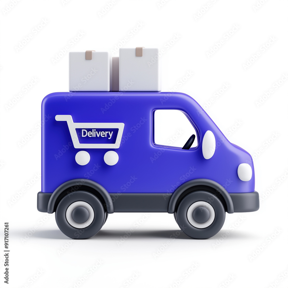 Blue delivery van with stacked boxes on top, symbolizing logistics ...