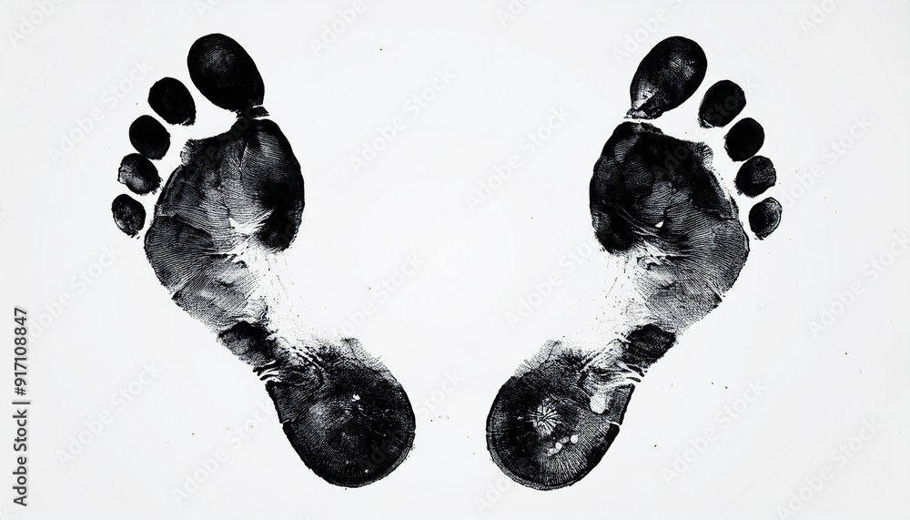 Monochrome Imprint of Footprints on White Background. Detailed Texture ...