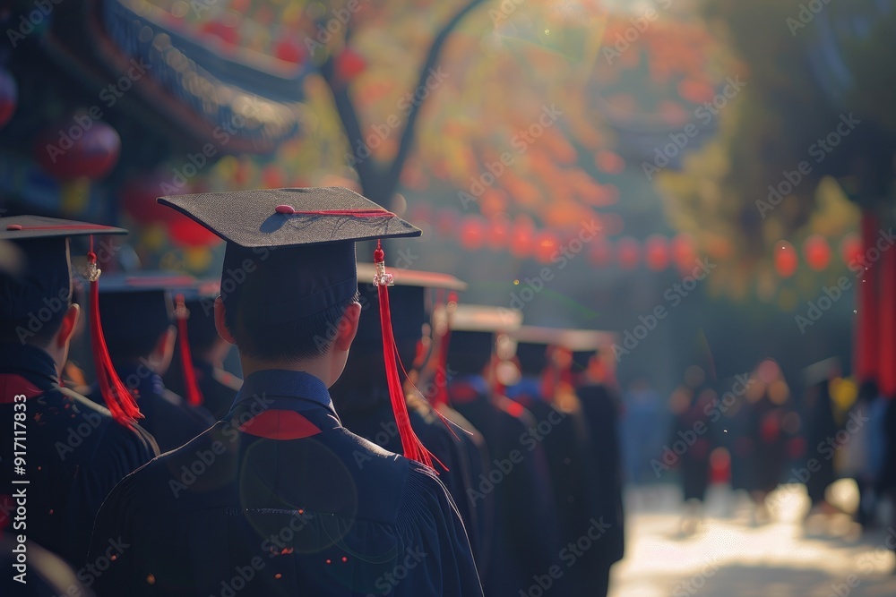 Photo of a modern graduation ceremony in China, with a crowd wearing ...