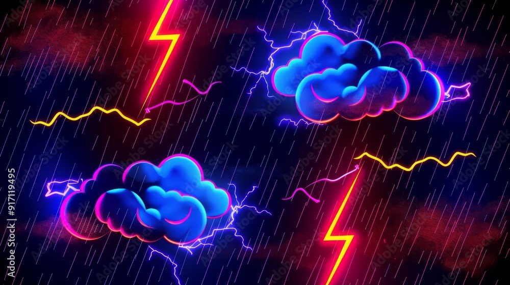 Vibrant lightning storm with neon clouds and electric energy, perfect ...