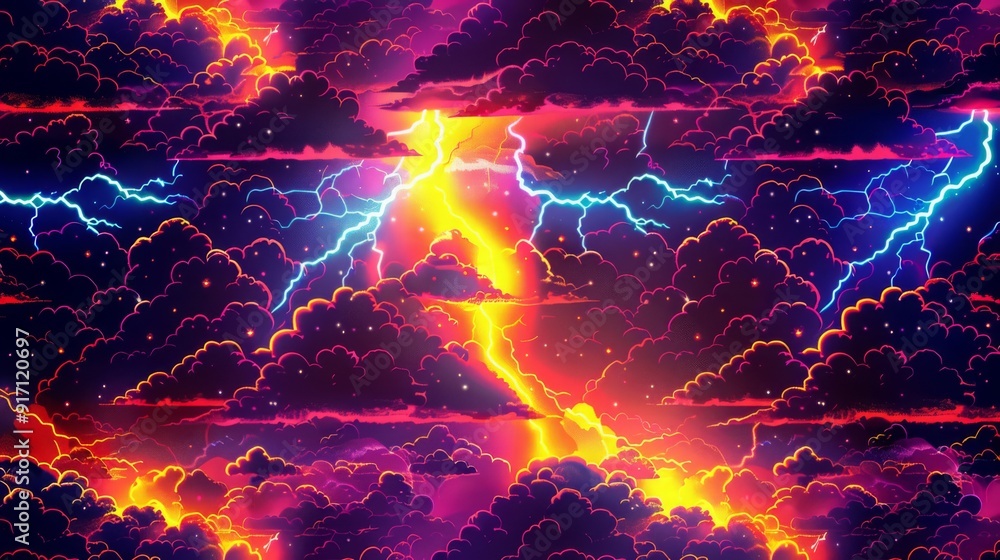Vibrant lightning storm with neon clouds and electric energy, perfect ...