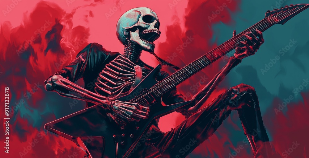 Skeletal Figure Rocking Out on an Electric Guitar, Embodiment of Heavy ...