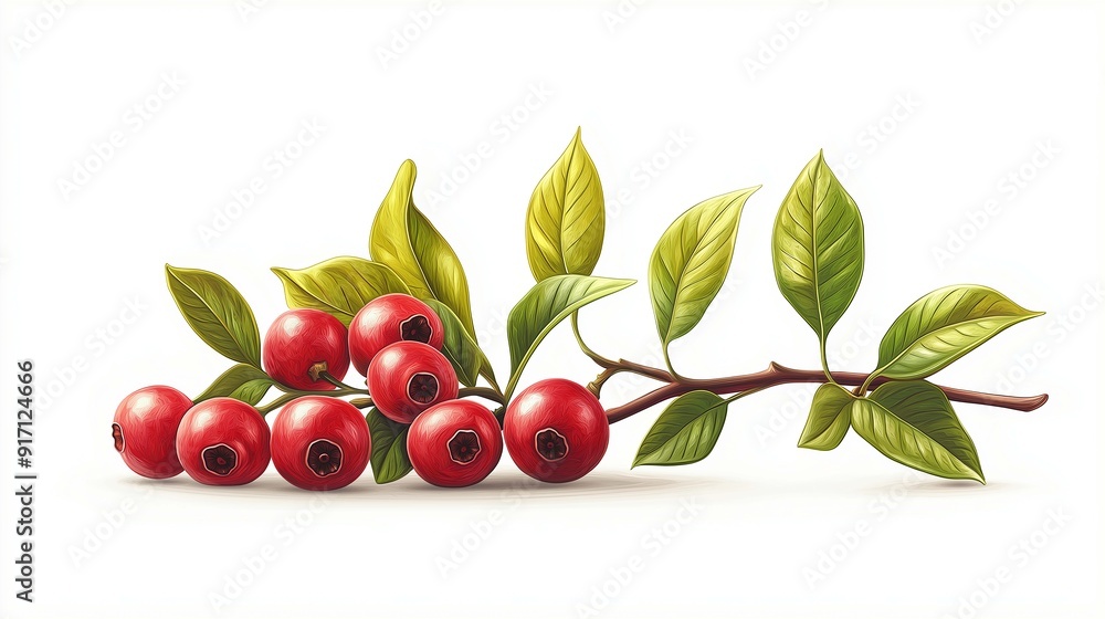 Illustrate the Guarana plant with its red berries and seeds, depicted ...