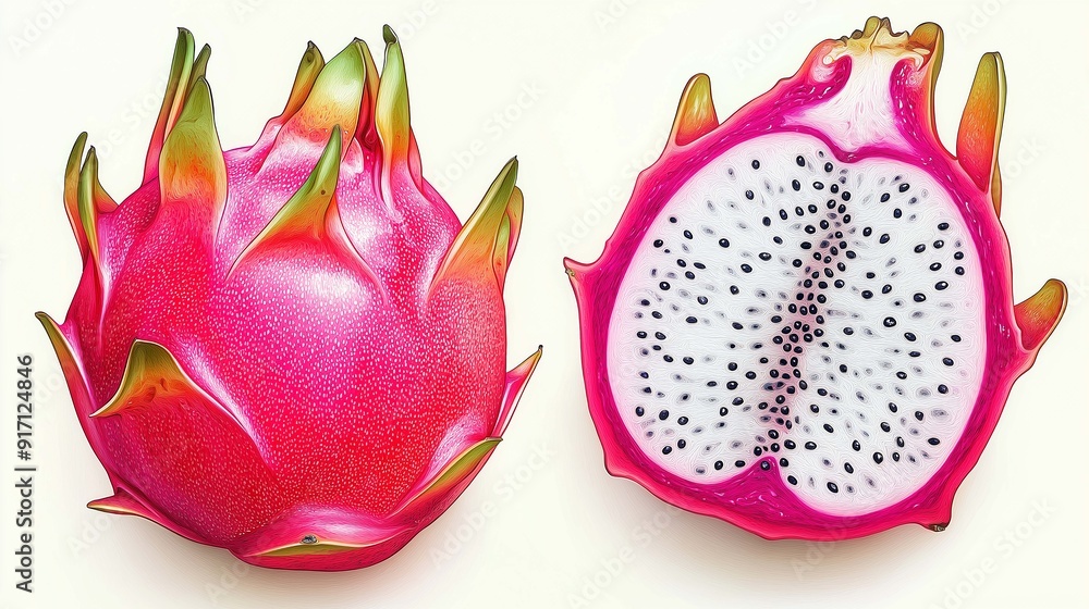 Design a detailed illustration of the Mangosteen fruit showing the ...