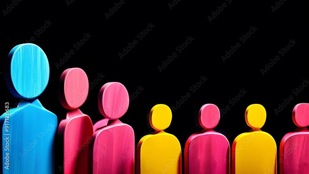 Simple abstract human-like figures in different colors with a simple ...