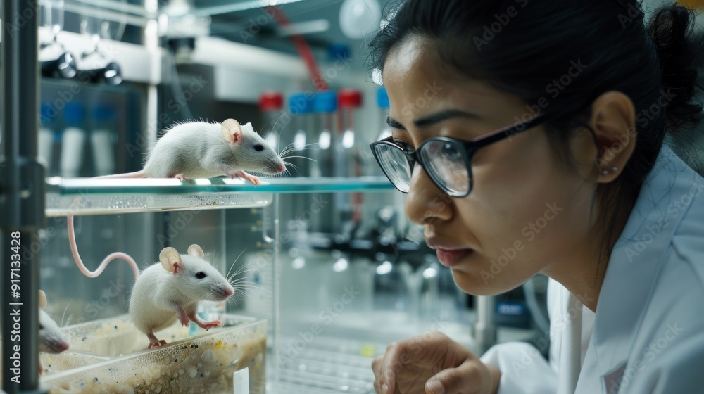 Scientist Observing Laboratory Mice in Research Facility. Close-Up View ...