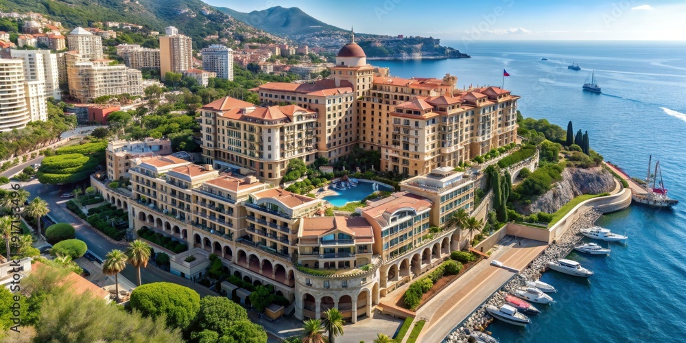 Aerial View of a Luxury Resort in Monaco with Boats Docked at the ...