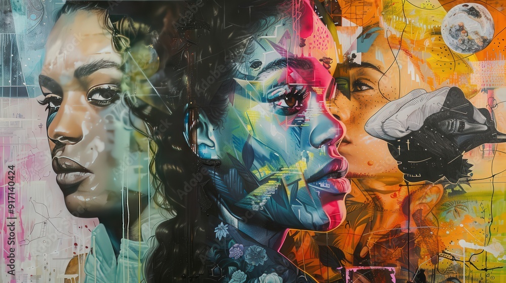 Imagine a gallery exhibition showcasing artwork that explores themes of ...