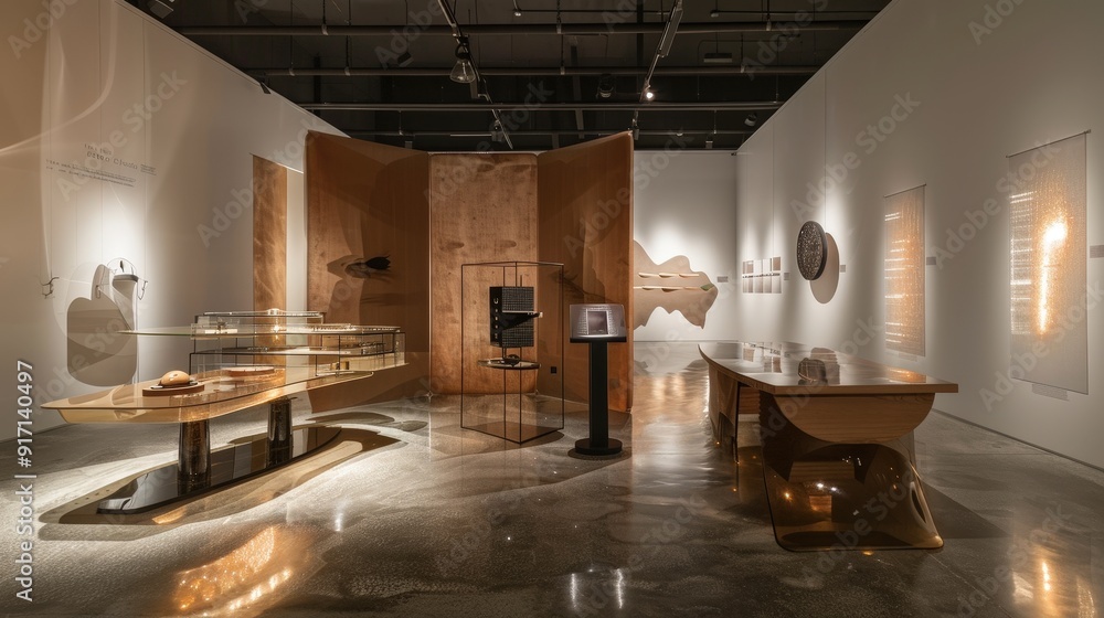 Imagine a gallery exhibition showcasing innovative industrial designs ...
