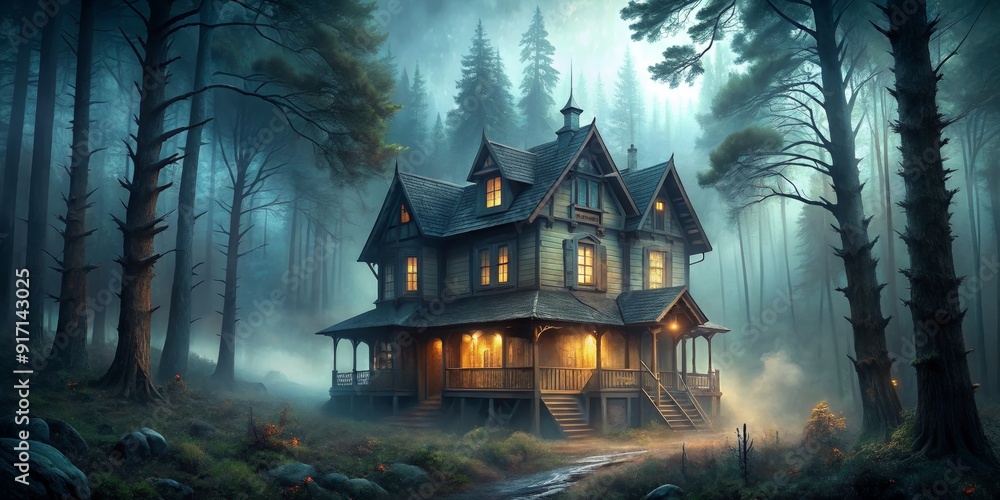 Mysterious Victorian House in the Mist, Digital Painting, Forest ...