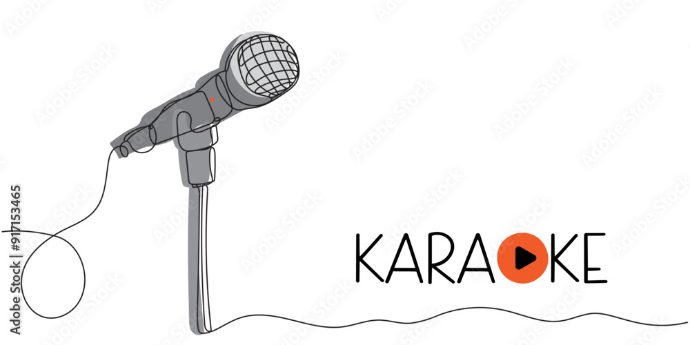 Continuous one line drawing of karaoke microphone. Vector karaoke party ...