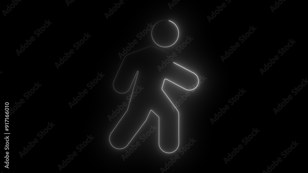 Glowing Blue Walking Icon, Neon Pedestrian Symbol, Futuristic Walk ...