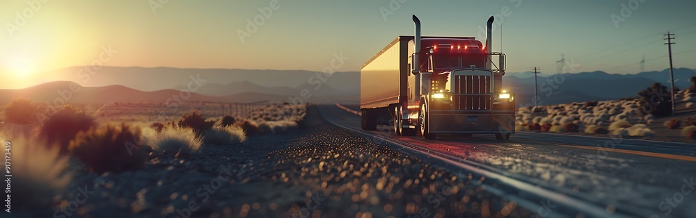 Trucking industry. Eighteen wheel big rig tractor with trailer on ...