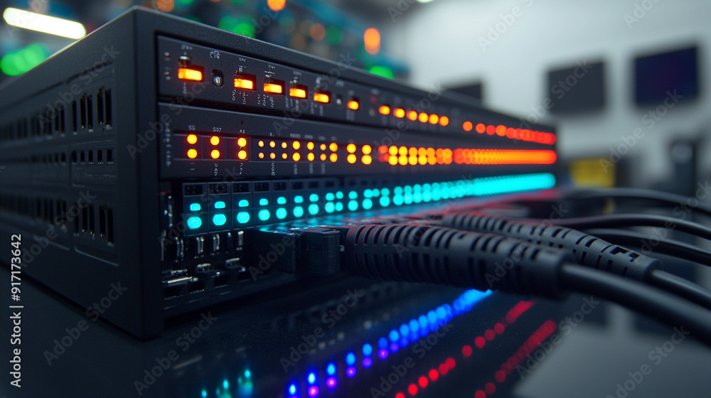 modern server room with neatly organized internet cables and wires ...