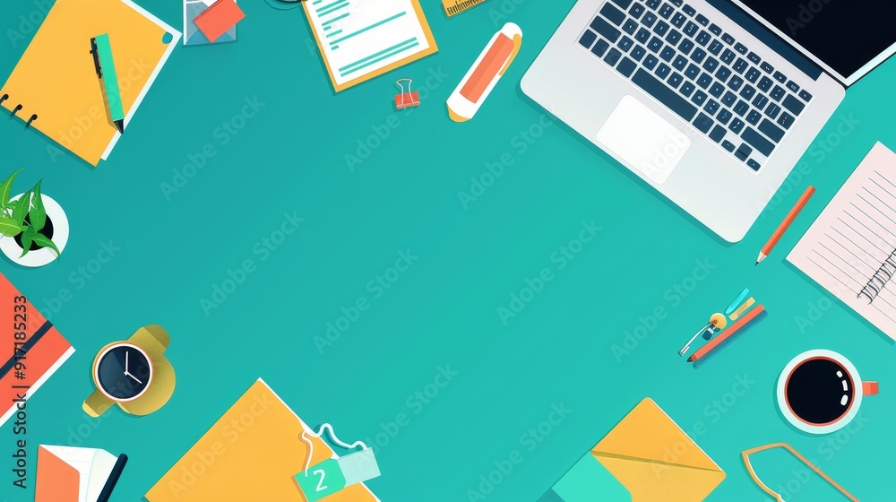 Productivity wallpaper with ample copy space, flat design, clean lines ...