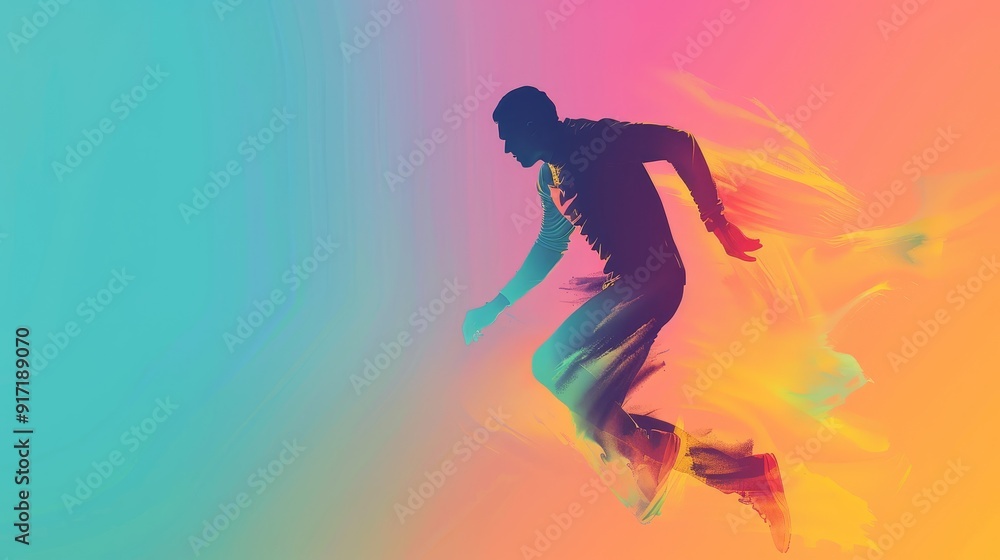 Athlete in motion, double exposure effect blending a dynamic action ...