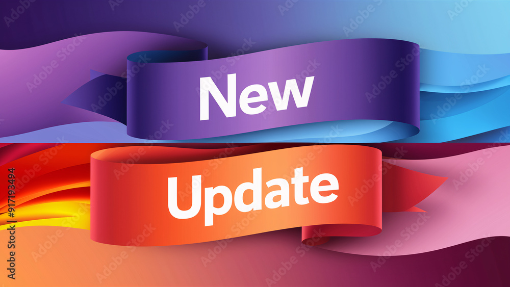 New Update Ribbon Banner with Vibrant Dual-Color Gradient Background ...