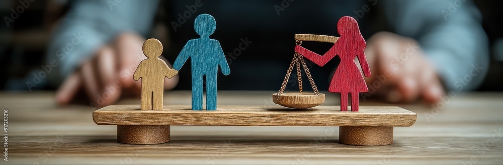 Hand Holding Wooden Scale with Male and Female Figures Balancing for ...