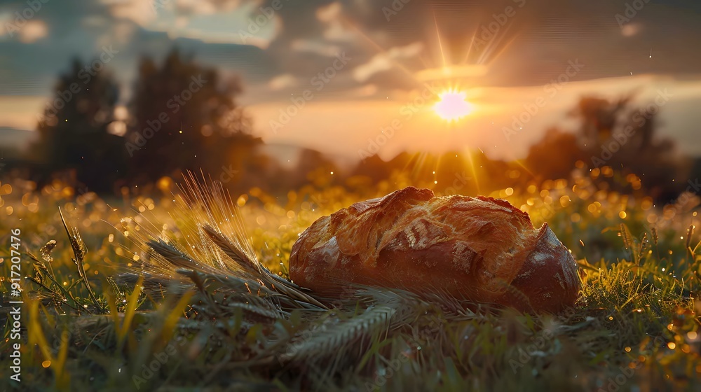 The moment loaves and fish begin to multiply, Jesus at the center ...