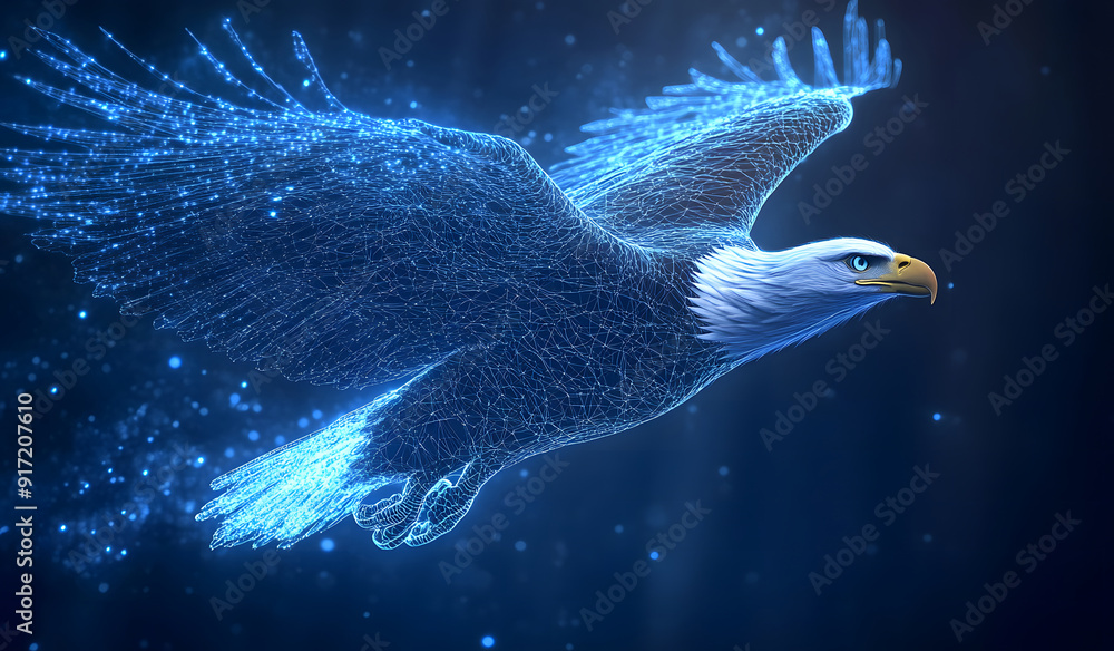 Digital eagle with data streams, AI in aerial surveillance and ...