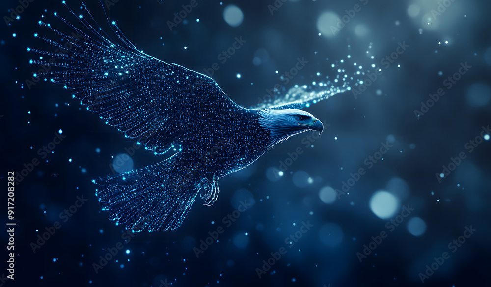 Digital eagle with data streams, AI in aerial surveillance and ...