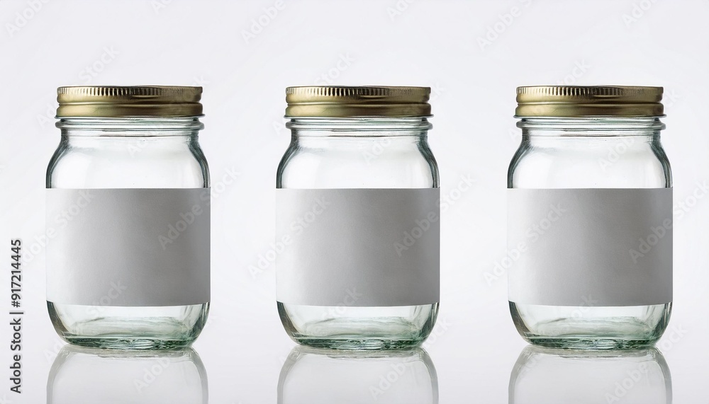 Set of clear Mason Jars with lids and blank medium white label - Mock ...