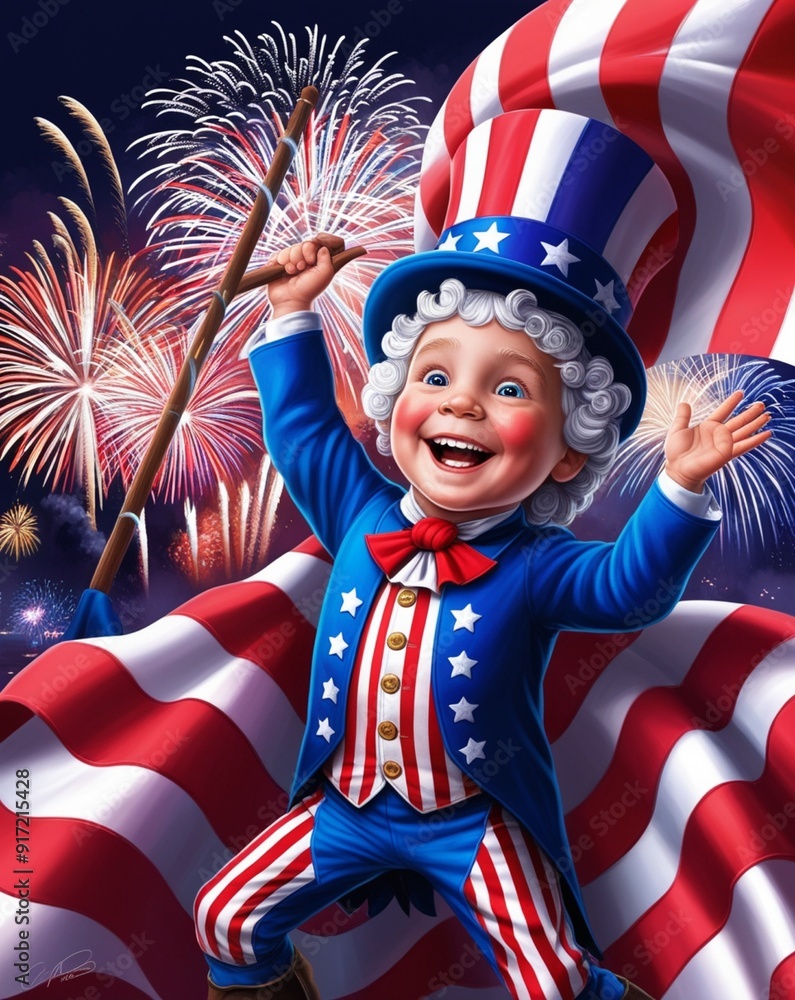 Close-up digital painting in 2D cartoon style of an American child ...