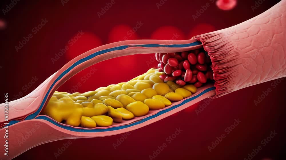 blood clot clogs vessel affected by cholesterol plaque cross section ...
