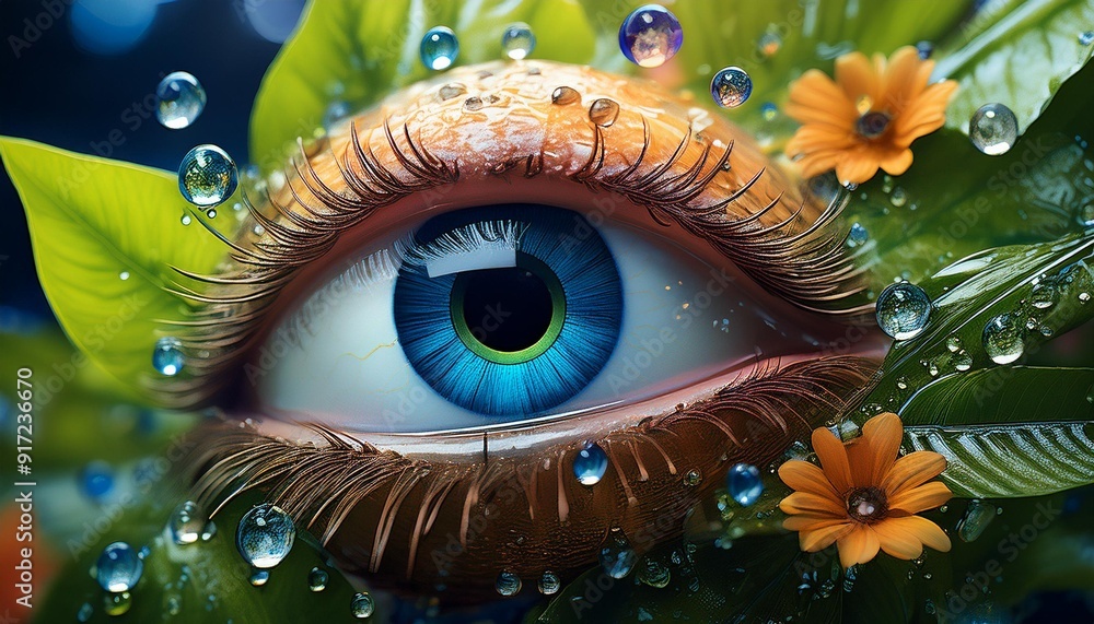 Eyes in Nature concept-Eyes embedded in natural elements like leaves ...