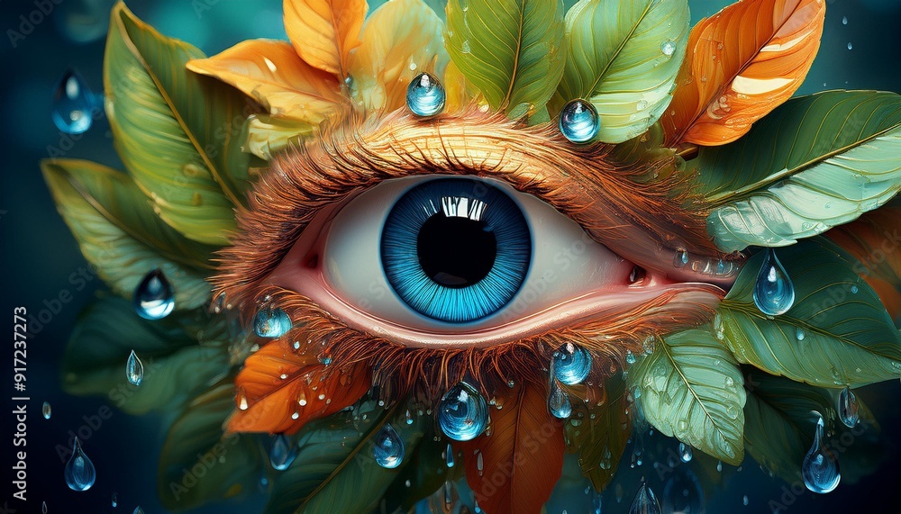 Eyes in Nature concept-Eyes embedded in natural elements like leaves ...