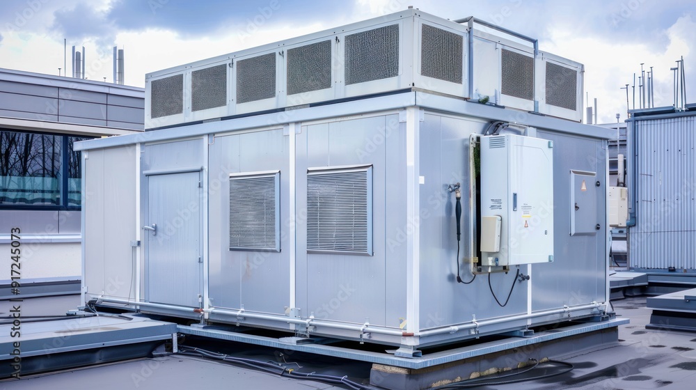HVAC unit installed on rooftop of commercial building Stock Photo ...