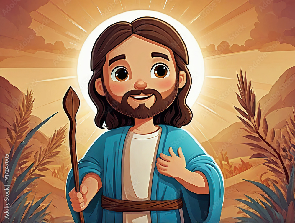 Jesus with a children group cartoon character illustration Stock ...