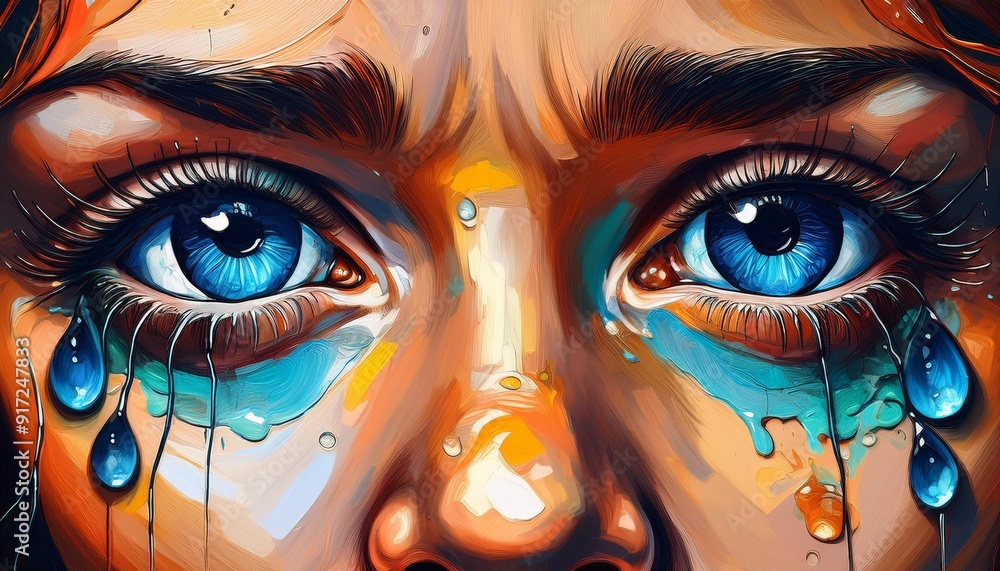 Tears and Emotions concept Close-up illustrations of eyes with tears ...