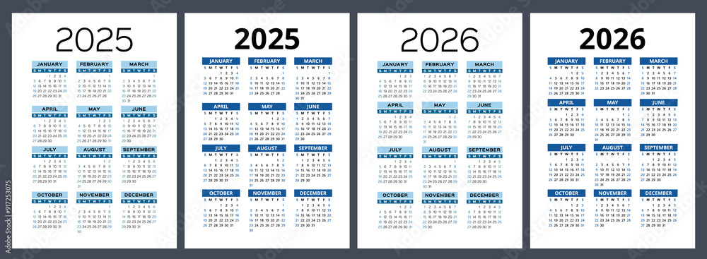 2025 and 2026 calendar set. Vector pocket calender design. Week starts ...
