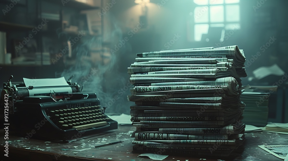 A detailed photograph of a stack of newspapers with recession headlines ...