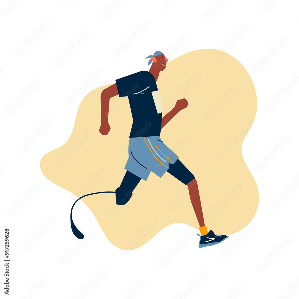 Disabled man runner with artificial limbs performing sports isolated ...