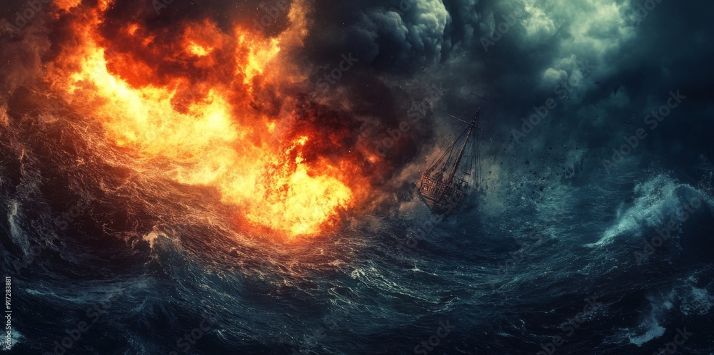 Storm's Fury Unleashed: A Violent Ship Explosion Amidst the Wrath of a ...