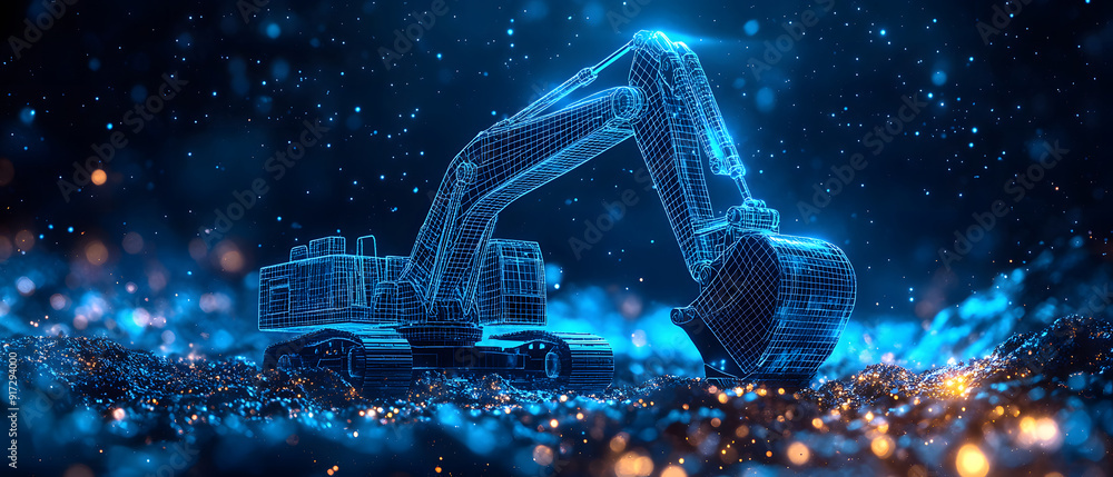 smart blue digital excavator, AI in construction site management ...