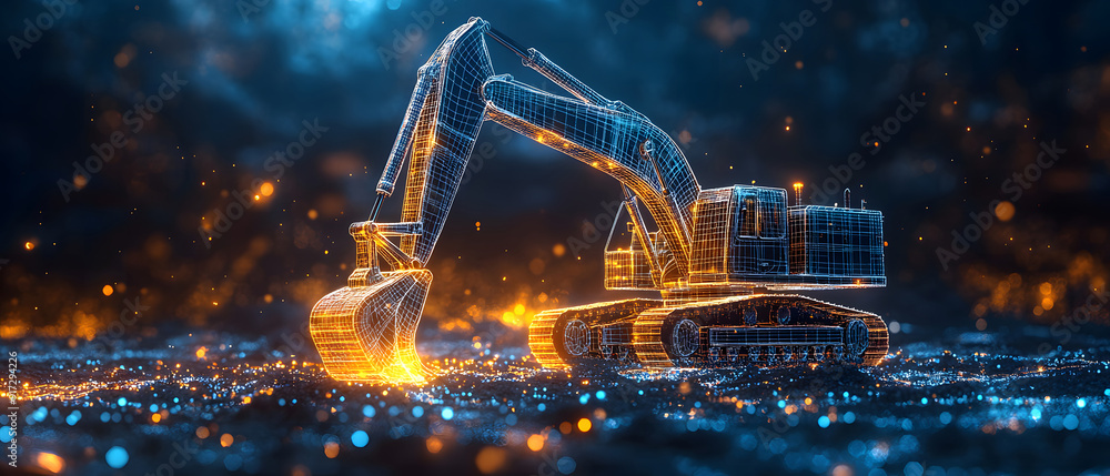 smart blue digital excavator, AI in construction site management ...