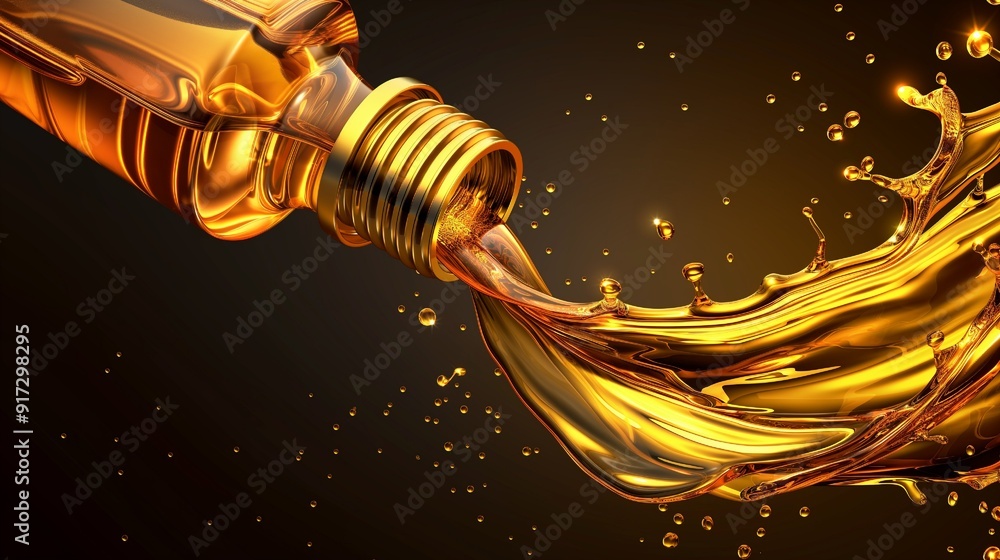 Motor oil bottle with splash and drops, car engine synthetic or mineral ...