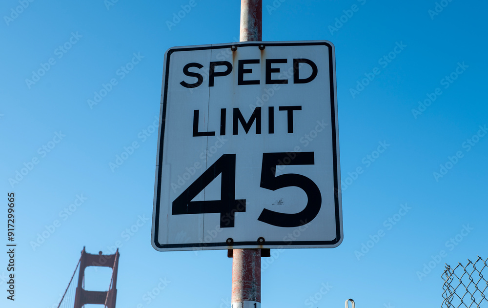 Poster Speed Limit sign at Golden Gate Bridge mentioned 45 miles per ...