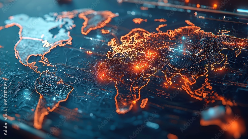 Global Network Connections, intricate blue lines interlinking nodes ...