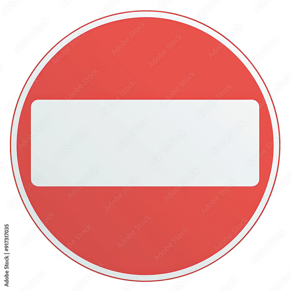 A bold red prohibition sign featuring a blank white rectangle ...