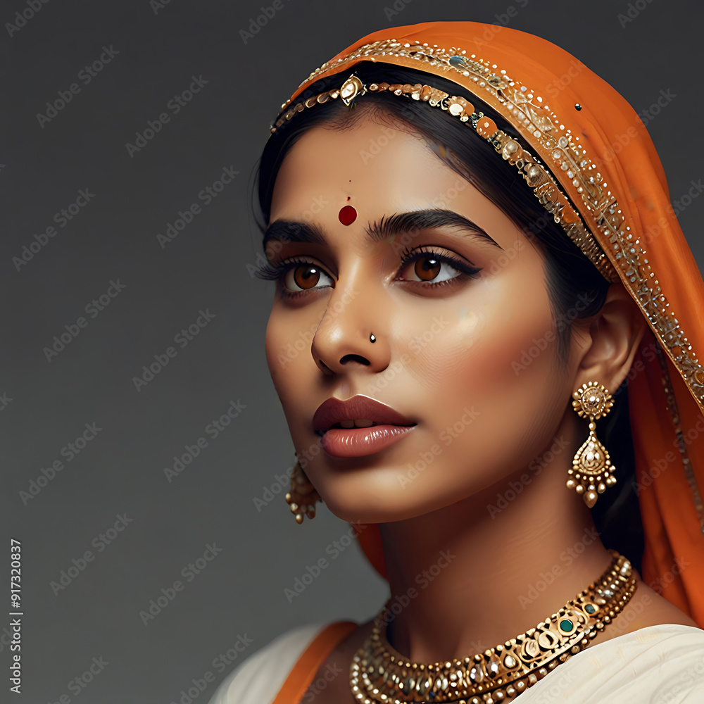 An Indian woman wearing a sari with a red bindi on her head by Ai ...