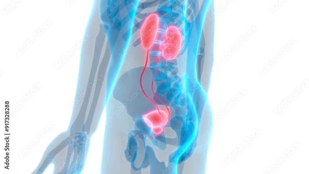 Human Urinary System Kidneys Anatomy Animation Concept. 3D, Kidney ...