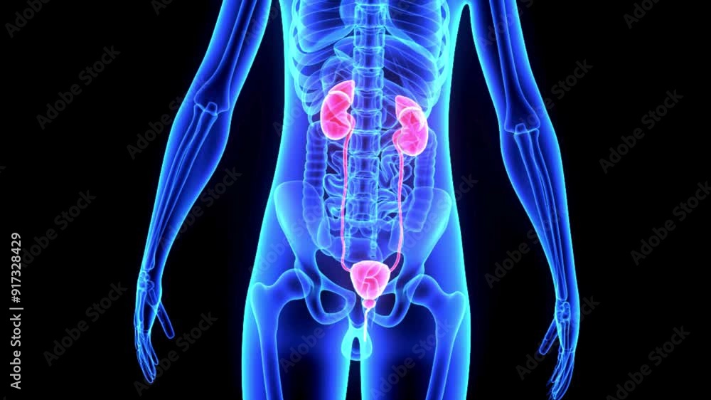 Human Urinary System Kidneys Anatomy Animation Concept. 3D, Kidney ...