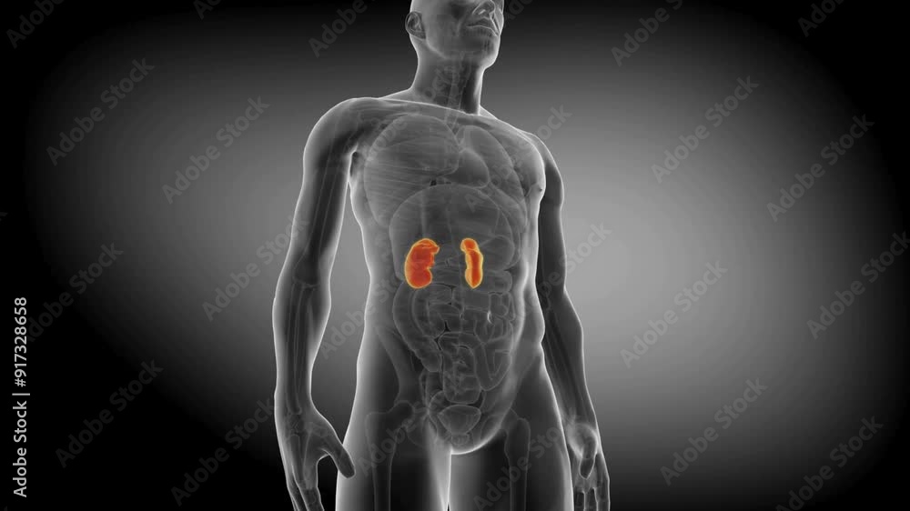 Human Urinary System Kidneys Anatomy Animation Concept. 3D, Kidney ...