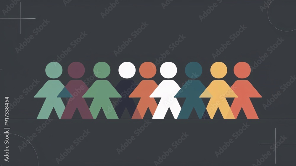 Simple abstract human-like figures in different colors with a simple ...